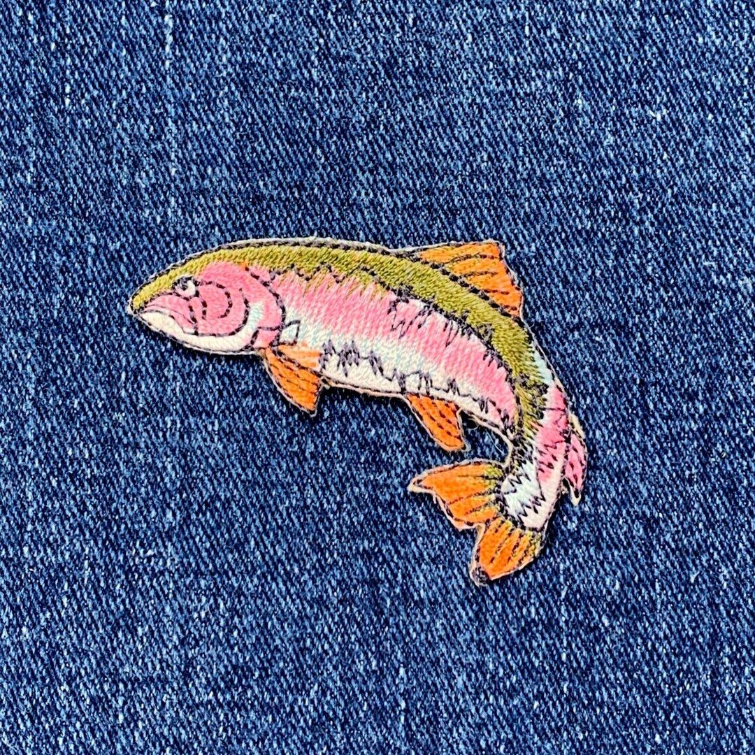 Rainbow Trout Applique Patch: Embroidered Fish Badge (iron on 2-1/8 ...