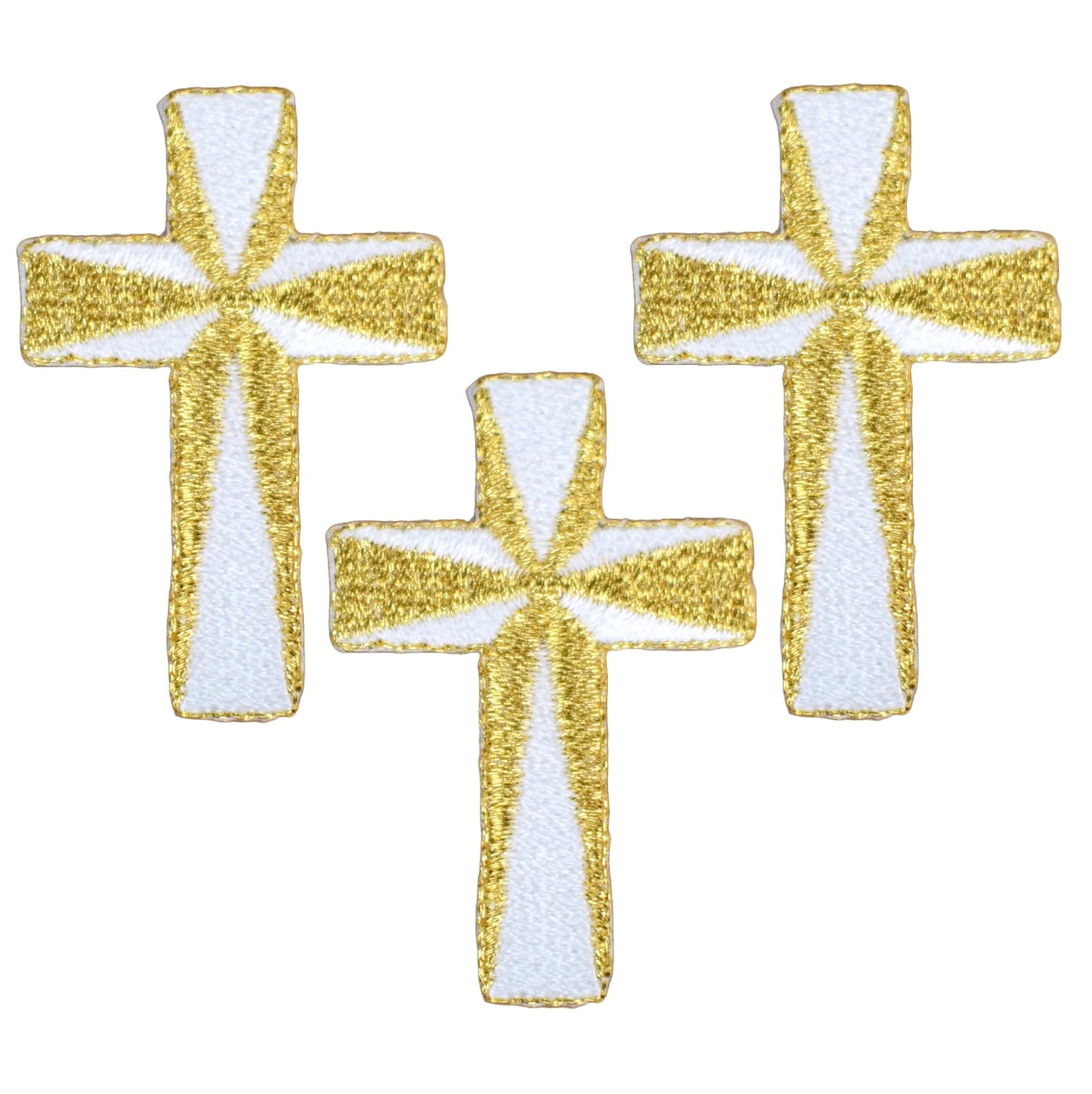Gold & White Medium Cross Applique Patch - Metallic Thread, Christian ...