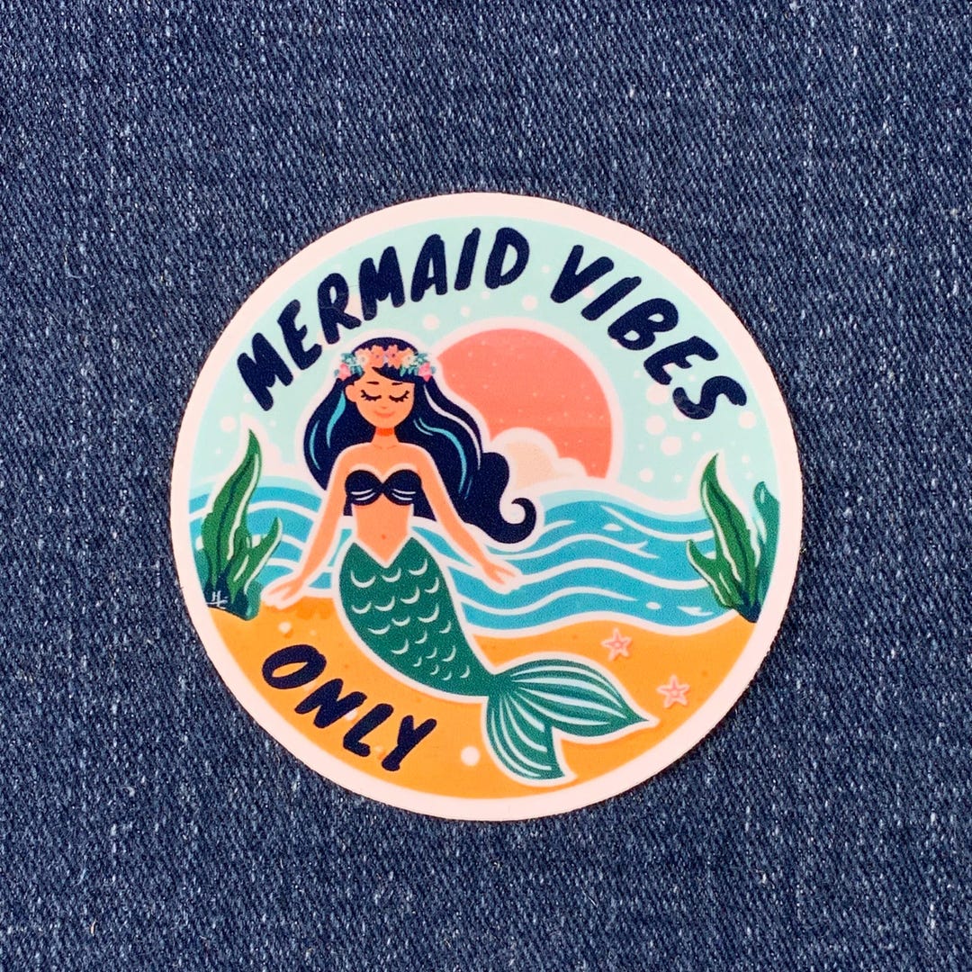 Mermaid Vibes Only Sticker - Beach Sun Sea Water Bottle Drink Cup Flask ...