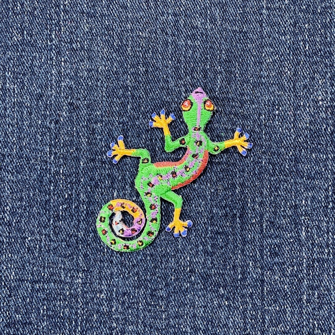 Gecko Applique Patch - Green Embroidered Reptile Badge 2.5" (iron On ...