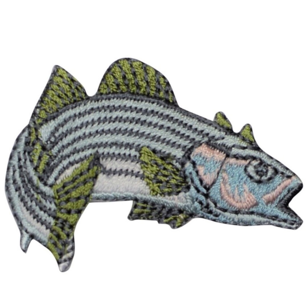 Striped Bass Applique Patch - Fish, Fishing, Fisherman Badge 2" (iron ...