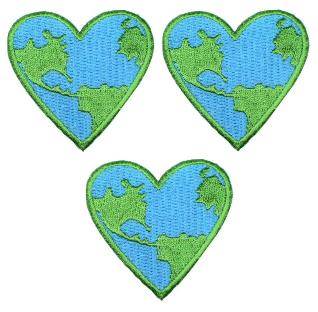 Heart Earth Applique Patch - Mother Earth, Save the Planet 2" (3-pack ...