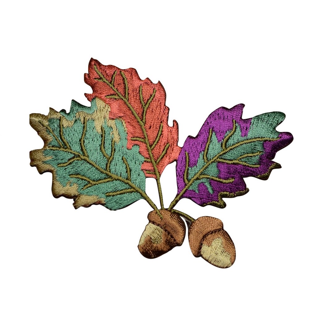 Acorns & Fall Leaves Applique Patch - Autumn Thanksgiving Badge 3-5/8 ...
