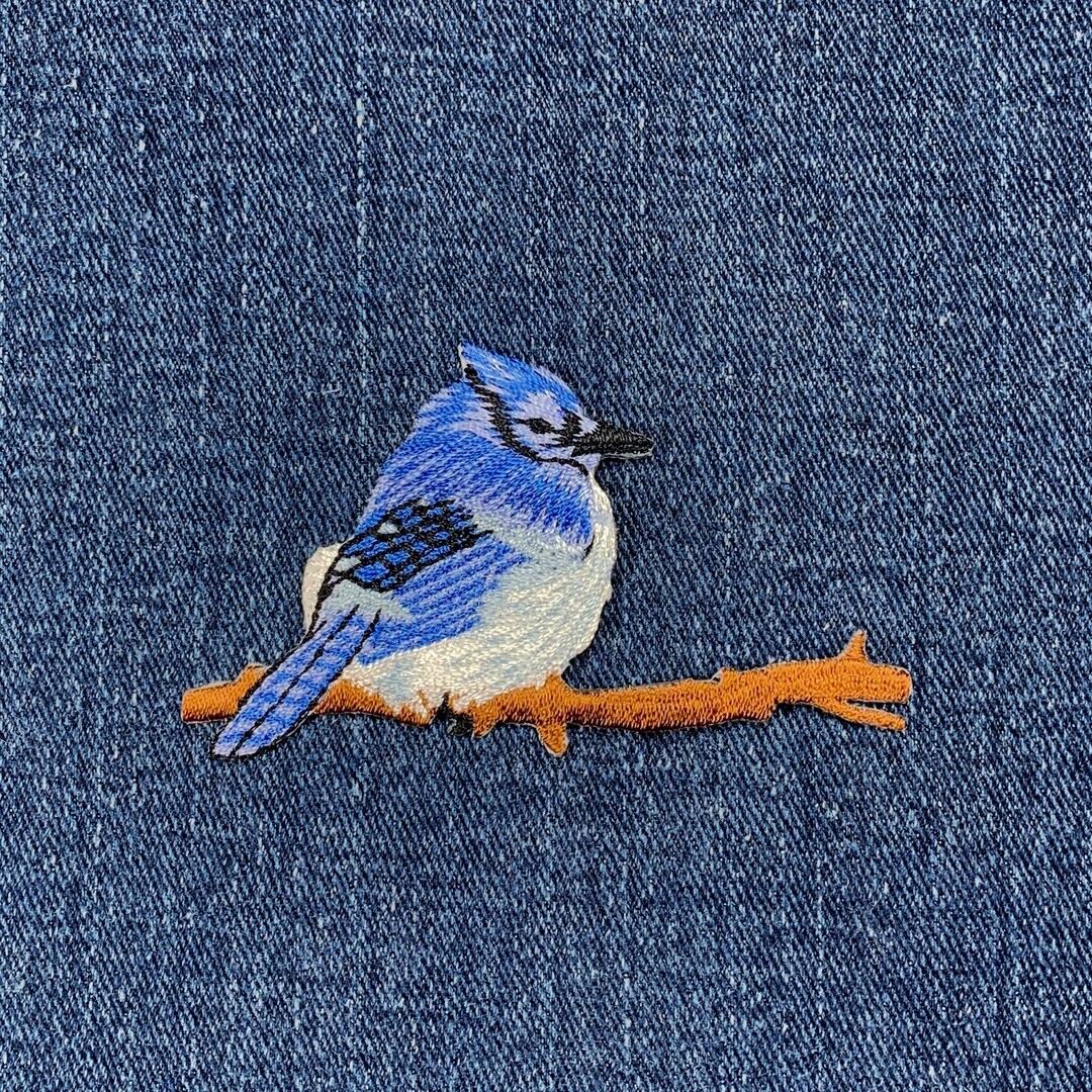 Blue Jay Applique Patch - Bird on A Tree Branch Embroidered Badge 2-7/8 ...