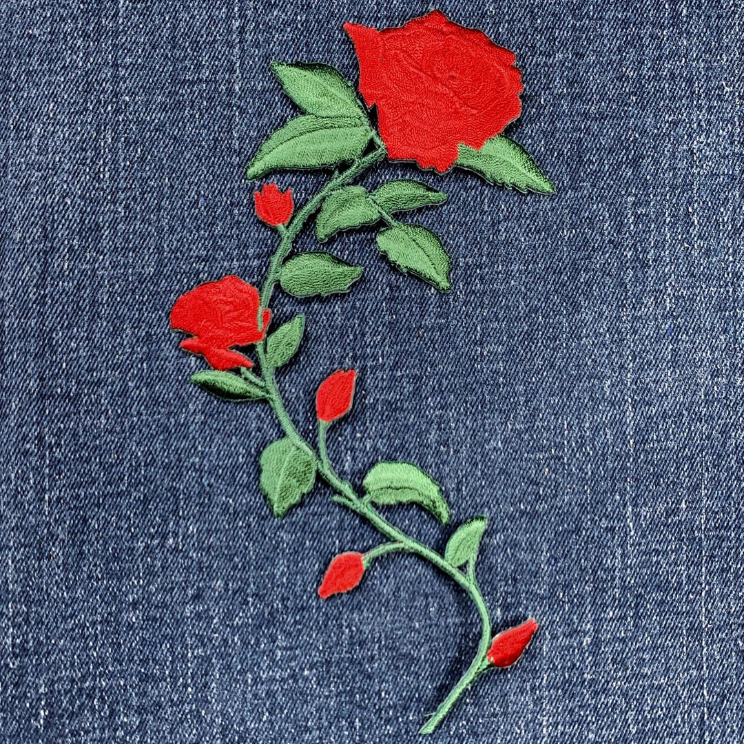 Large Red Rose Applique Patch - Embroidered Flower Fashion & Gardening ...