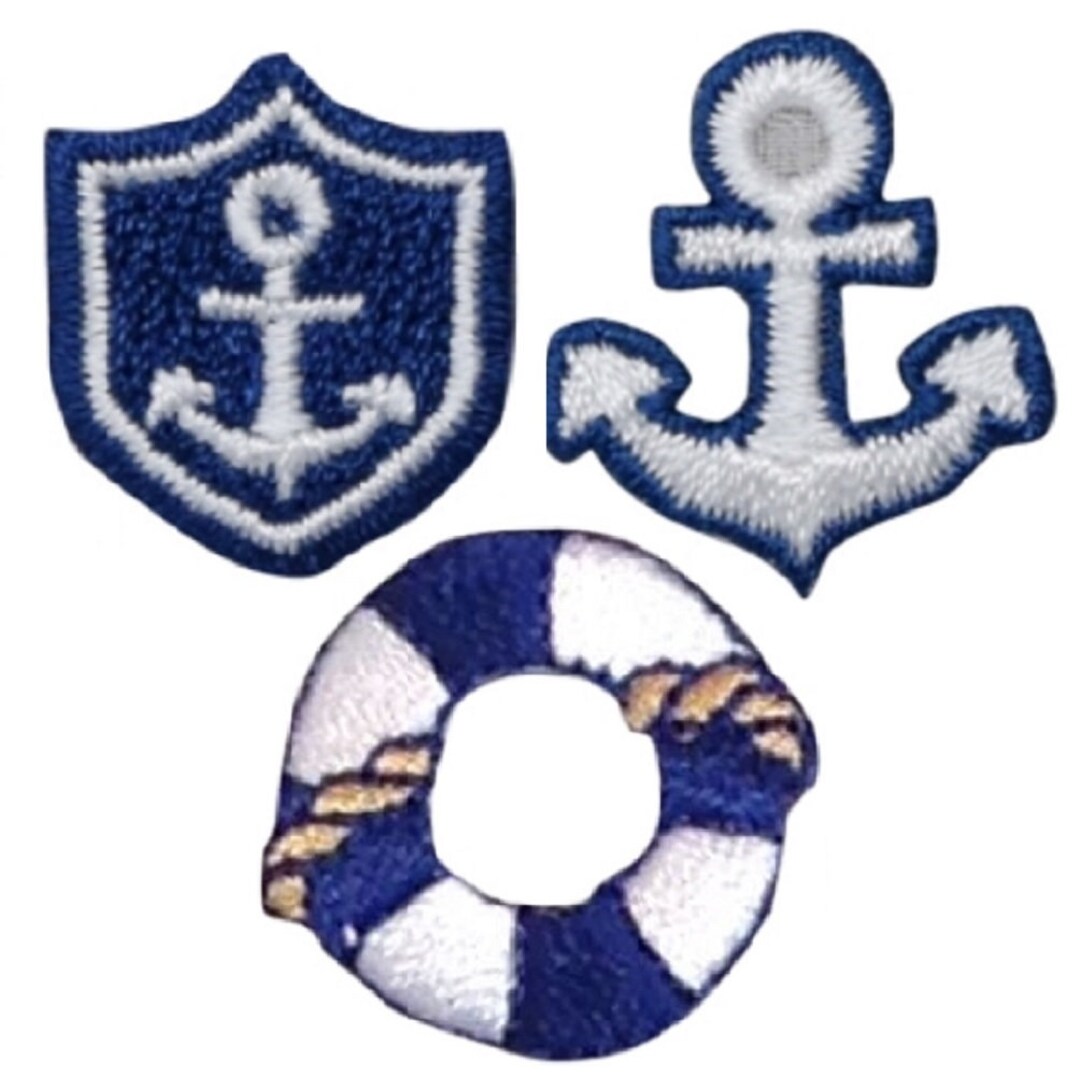 Mini Sailing Applique Patch Set - Nautical Anchor Life Preserver (3 ...