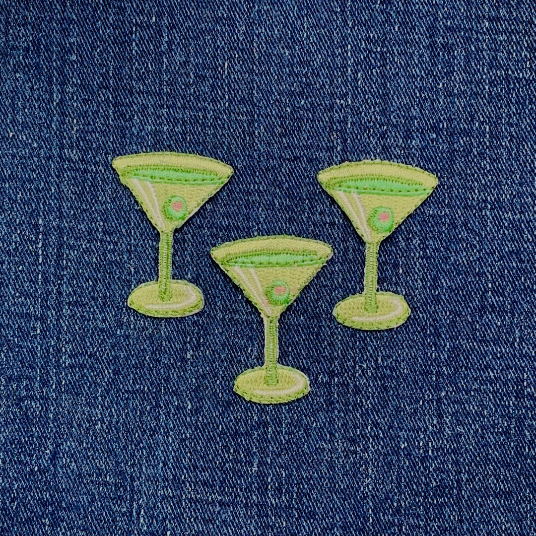 3-pack Martini Applique Patch - Embroidered Cocktail Olive Alcohol Bar ...