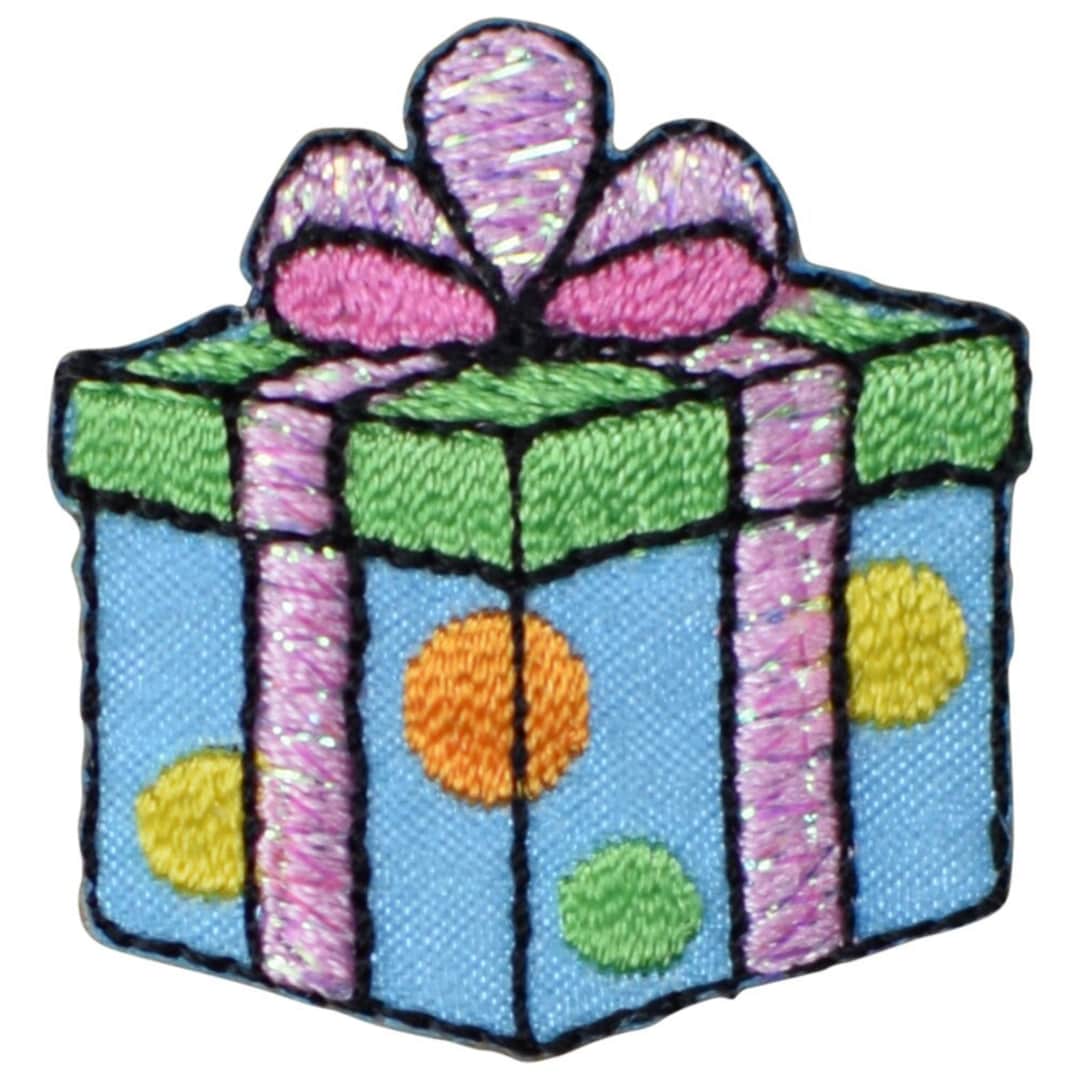 Mini Birthday Gift Applique Patch Wrapped Present Bow Shimmery 1.25 ...