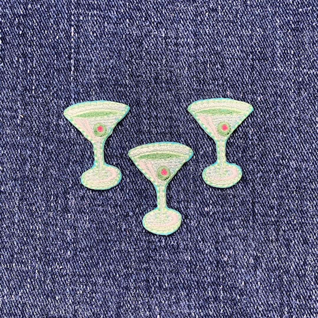 3-pack Martini Applique Patch - Embroidered Cocktail Olive Alcohol ...