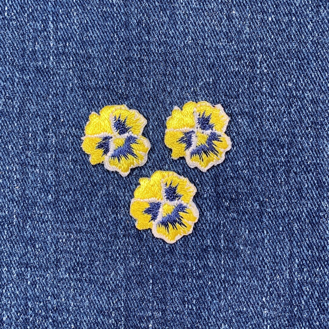 3-pack Pansy Applique Patch - Mini Yellow Flower Gardening Embroidered ...