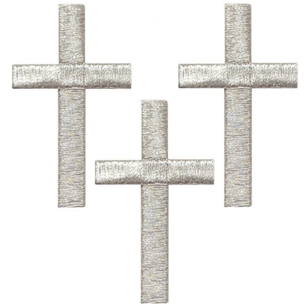 Medium Cross Applique Patch - Silver Jesus Christian Badge 2" (3-pack ...