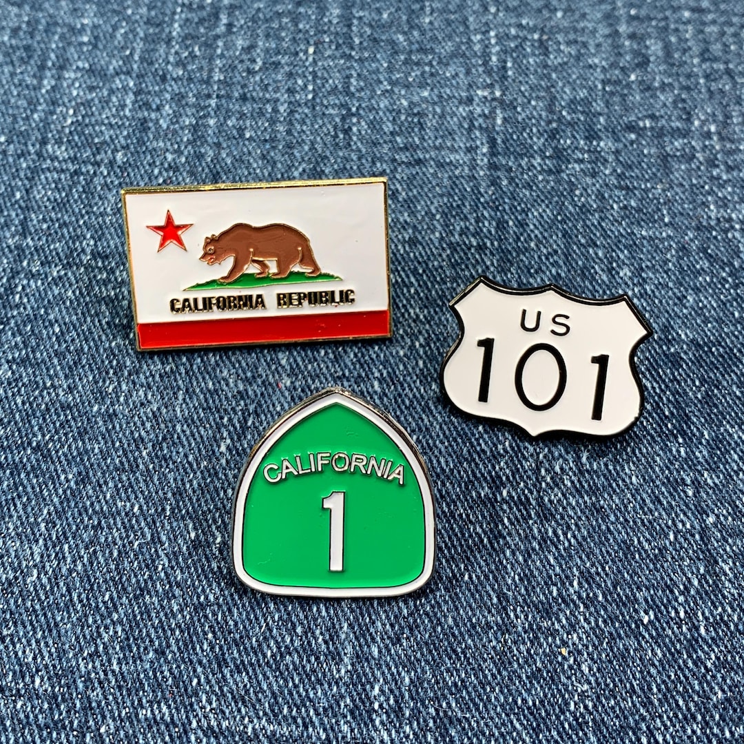 3-pack California Pin Set - Highway Signs & Flag Cast Metal and Enamel ...