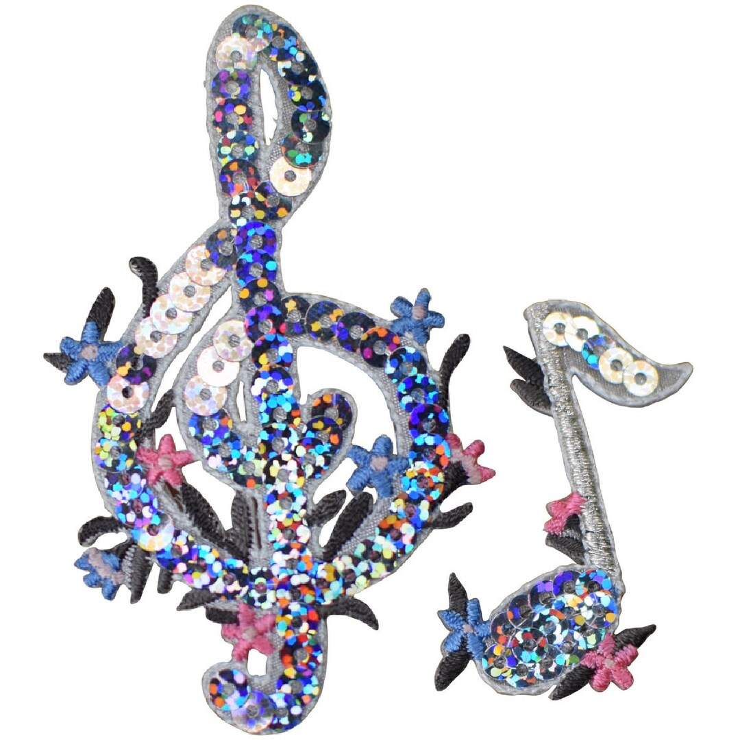 Sequin G Clef Quarter Note Applique Patch - Music Treble Badge (2-pack ...