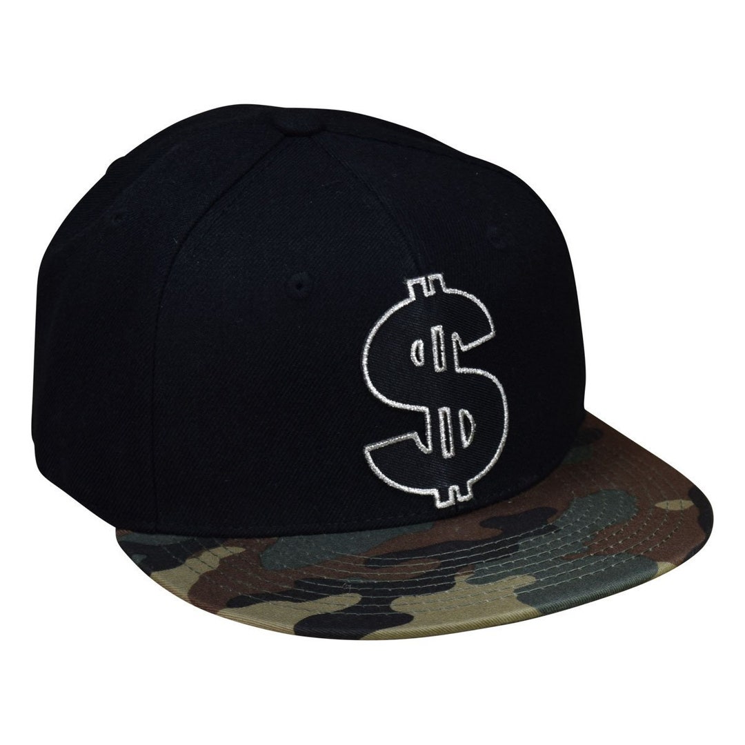 Dollar Sign Hat - Cash Money Metallic Silver Black & Camo Snapback ...