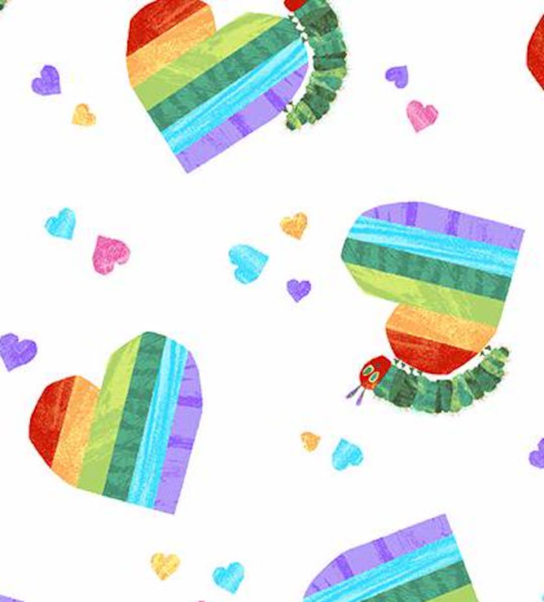 Eric Carle Hungry Caterpillar Hearts in Rainbow for Andover Fabrics ...