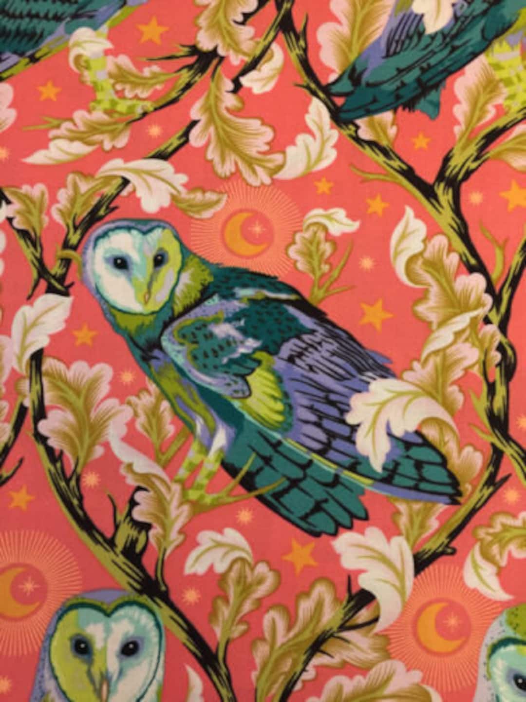 Tula Pink Night Owl in Dawn (pink Background, Purple Birds) Moon Garden ...