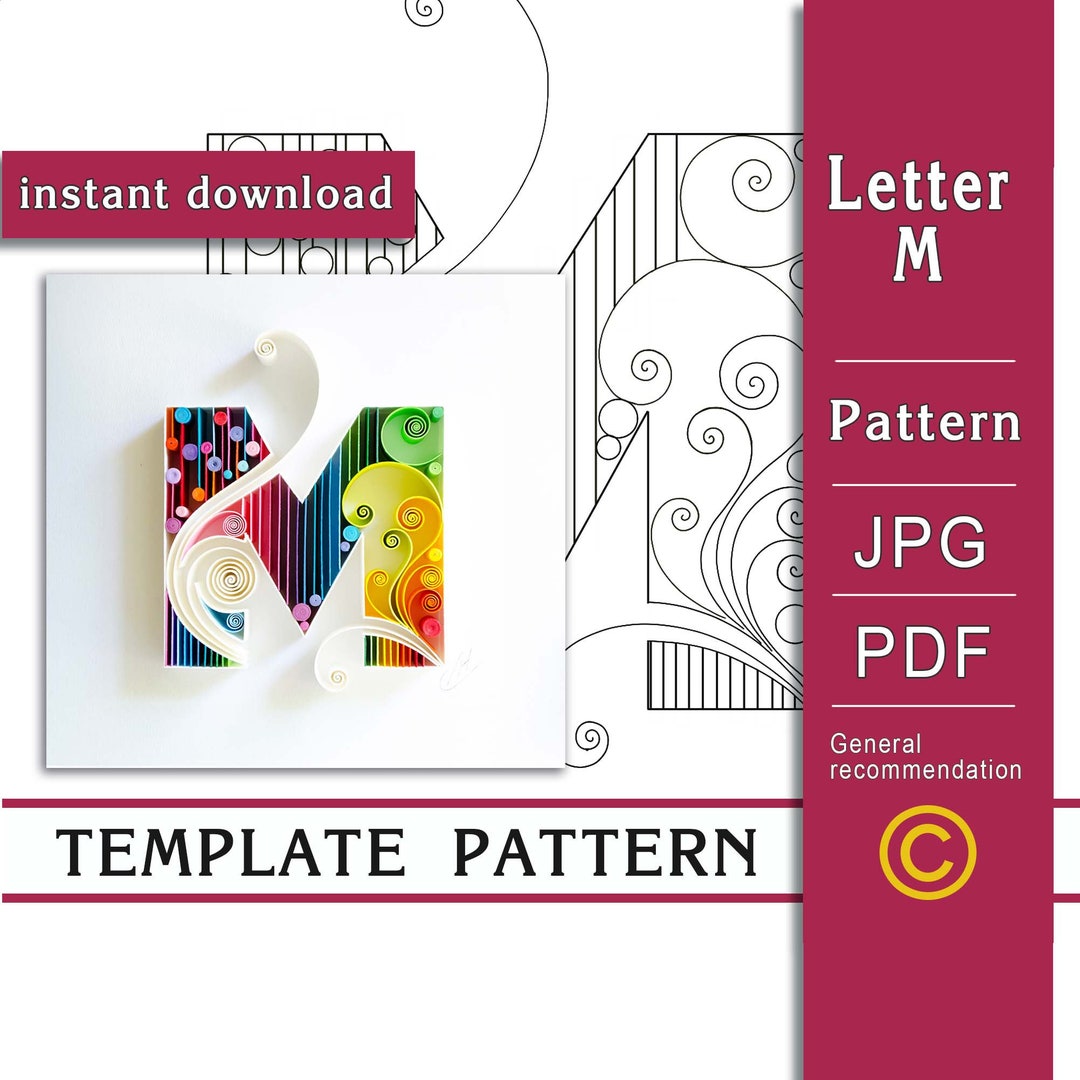 Letter M / Quilling Paper Art / ONLY Template / ONLY Pattern / General ...