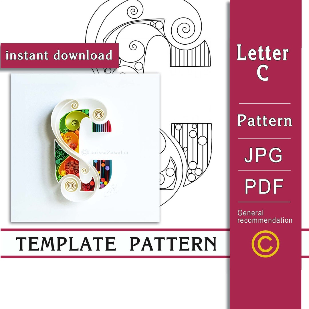 Letter C / Quilling Paper Art / ONLY Template / ONLY Pattern / General ...