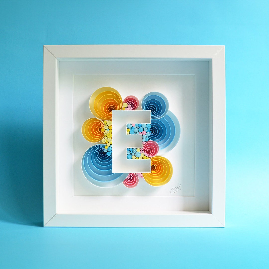 Letra E Arte de papel de pared Quilling, Personalizado, Monograma ...
