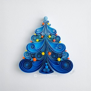 Christmas Tree Blue/green With Ornaments / Quilling Paper Art / Gift ...