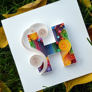 Letter H, Quilling Wall Paper Art, Monogram, Framed, Personalized ...