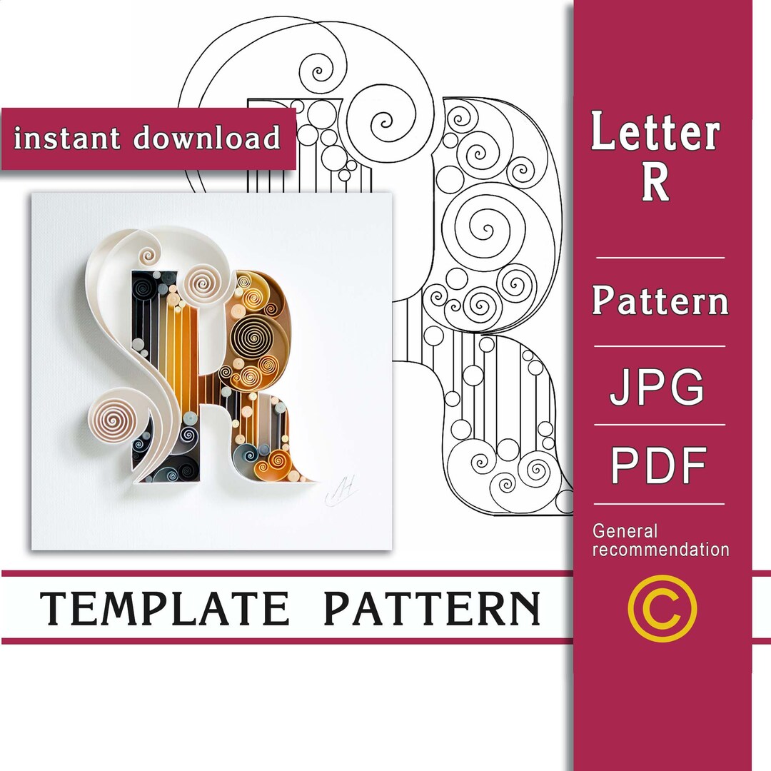 Letter R / Quilling Paper Art / ONLY Template / ONLY Pattern / General ...