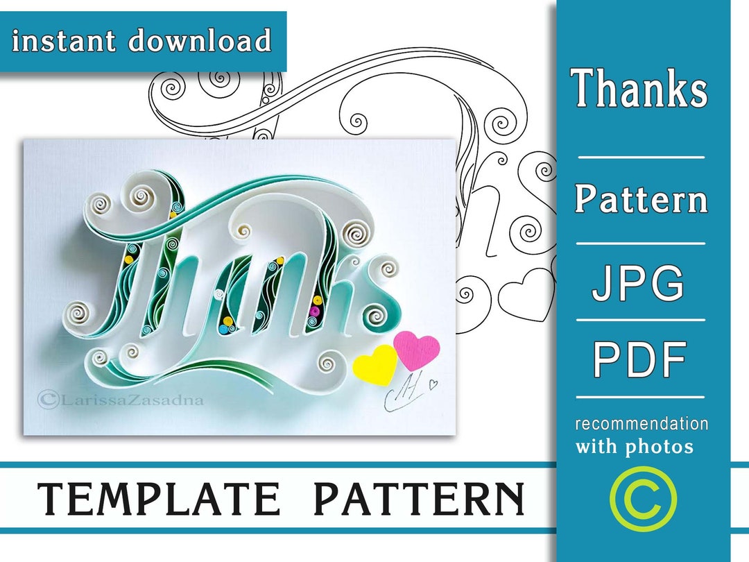 Thanks / Quilling Paper Art / ONLY Template / ONLY Pattern / - Etsy