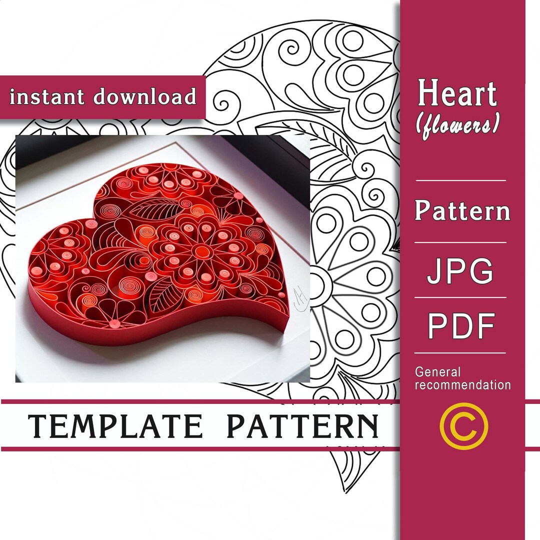 Heart / Quilling Paper Art / ONLY Template / ONLY Pattern / General ...