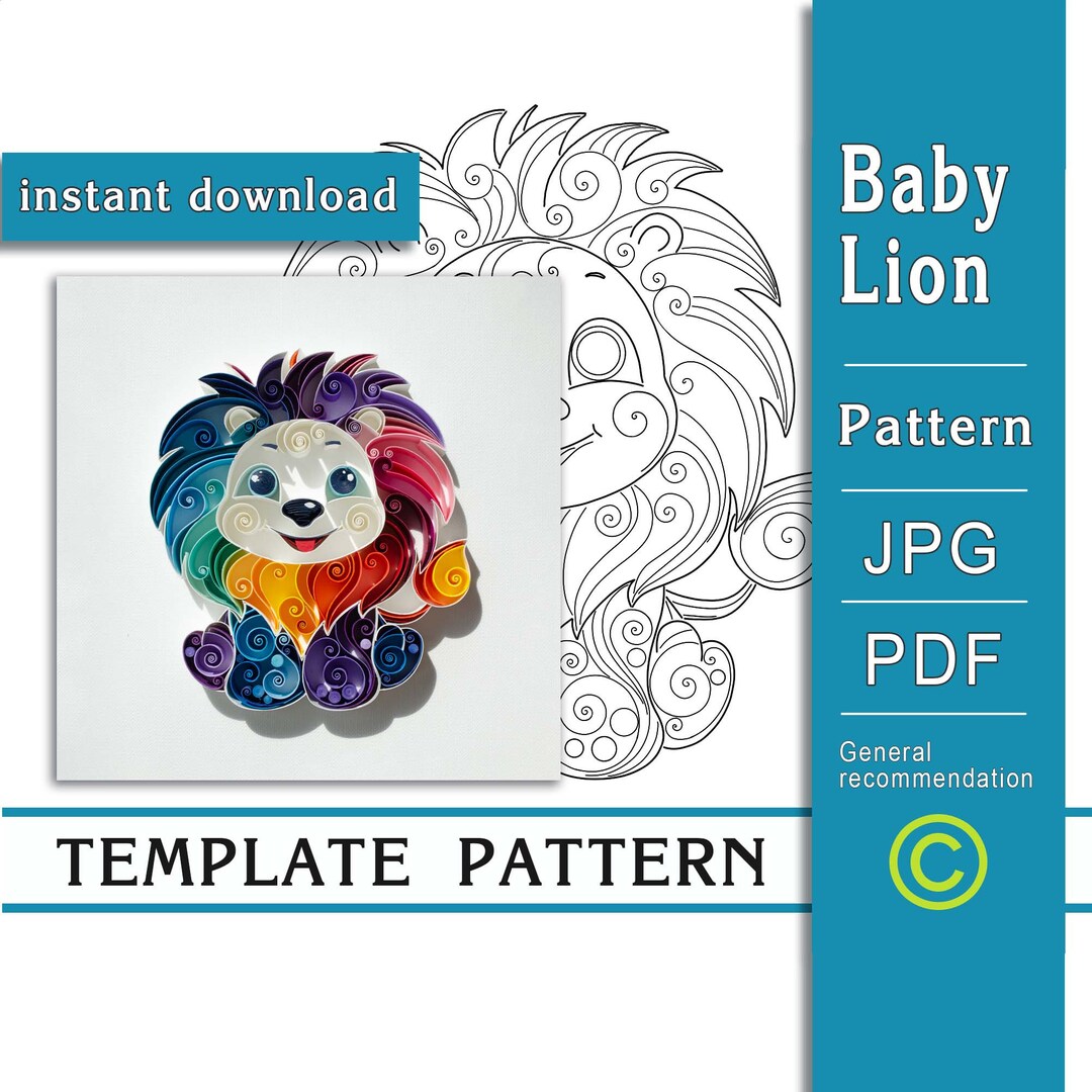 Baby Lion / Quilling Paper Art / ONLY Template / ONLY Pattern / General ...