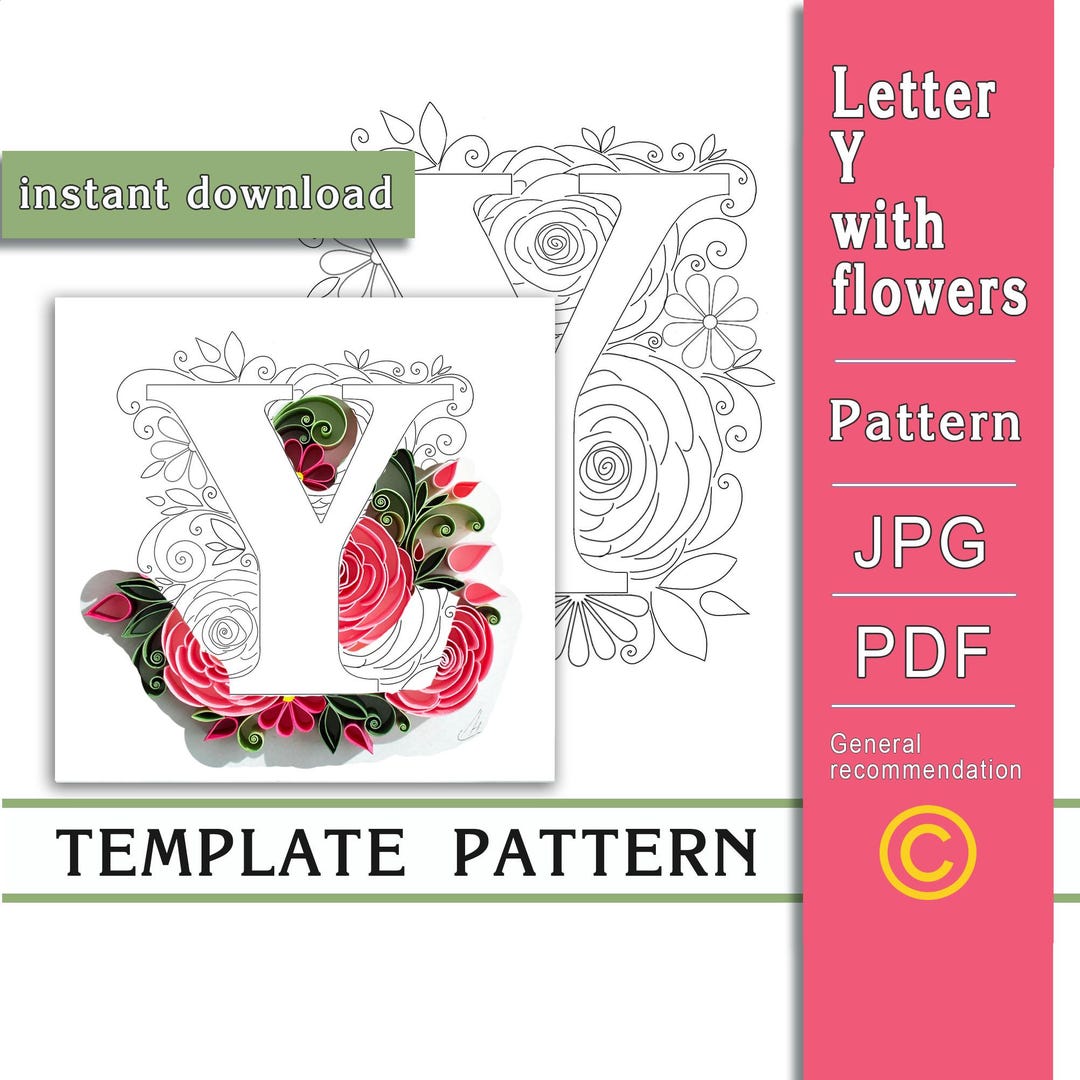 Quilling Letter Y Template – Floral Monogram Design (PDF JPG) Instant ...