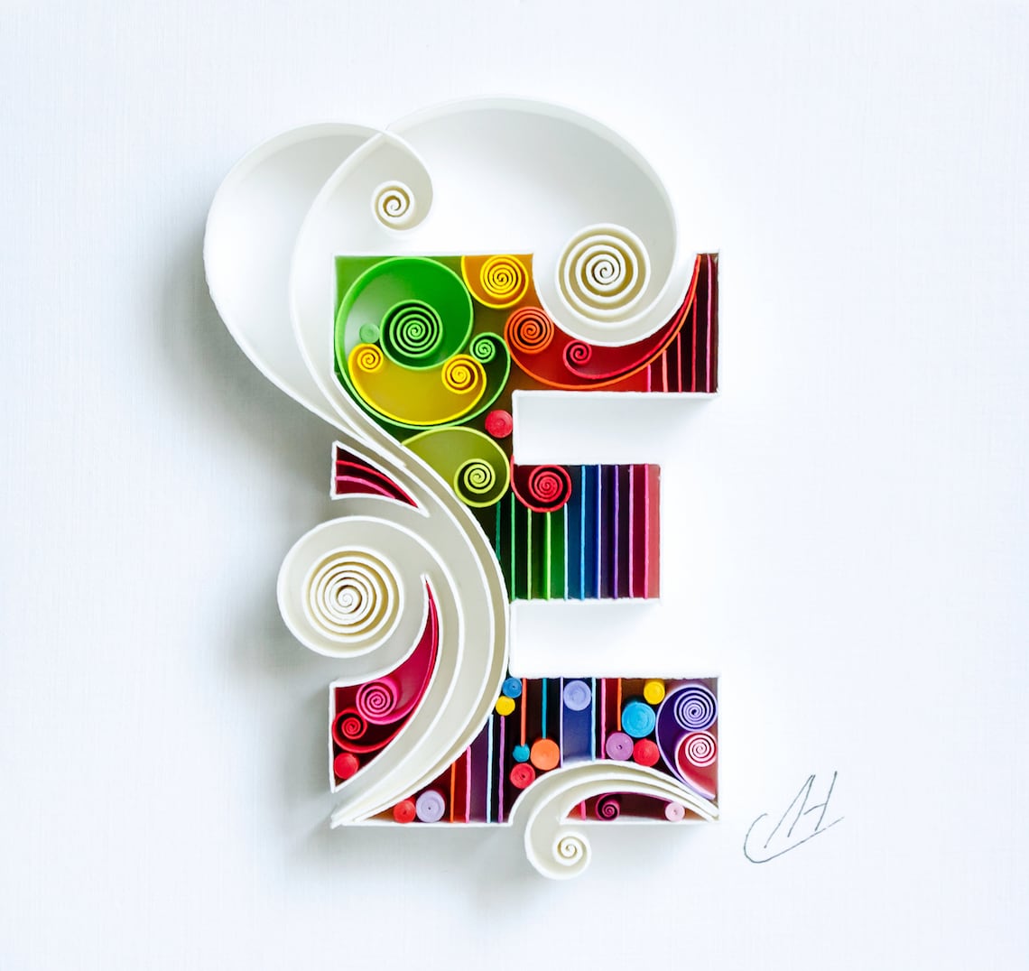 E Quilling wall paper art Letter E Wedding gift 1st | Etsy