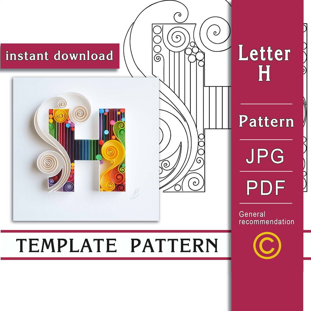 Letter H / Quilling Paper Art / ONLY Template / ONLY Pattern / General ...