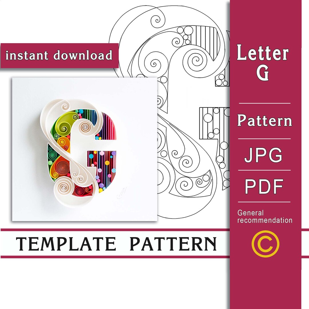 Letter G Quilling Paper Art Template Pattern (PDF & JPG, Instant ...