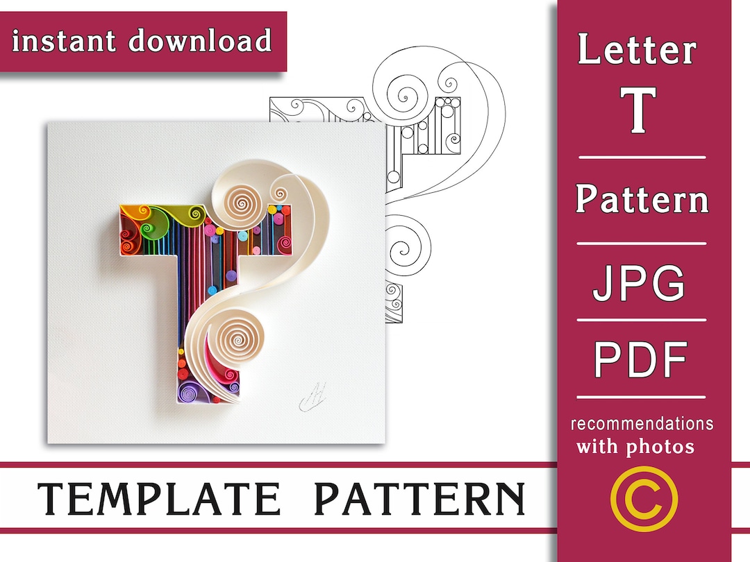Letter T / Quilling Paper Art / ONLY Template / ONLY Pattern / - Etsy
