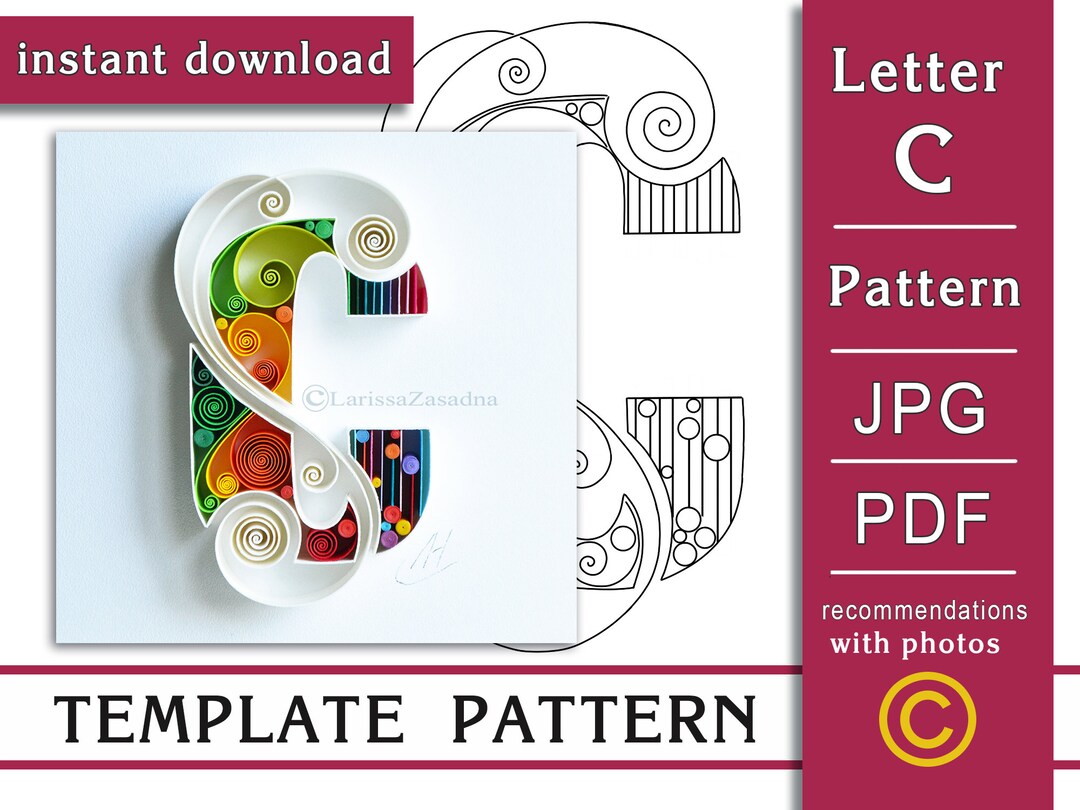 Letter C / Quilling Paper Art / ONLY Template / ONLY Pattern / - Etsy