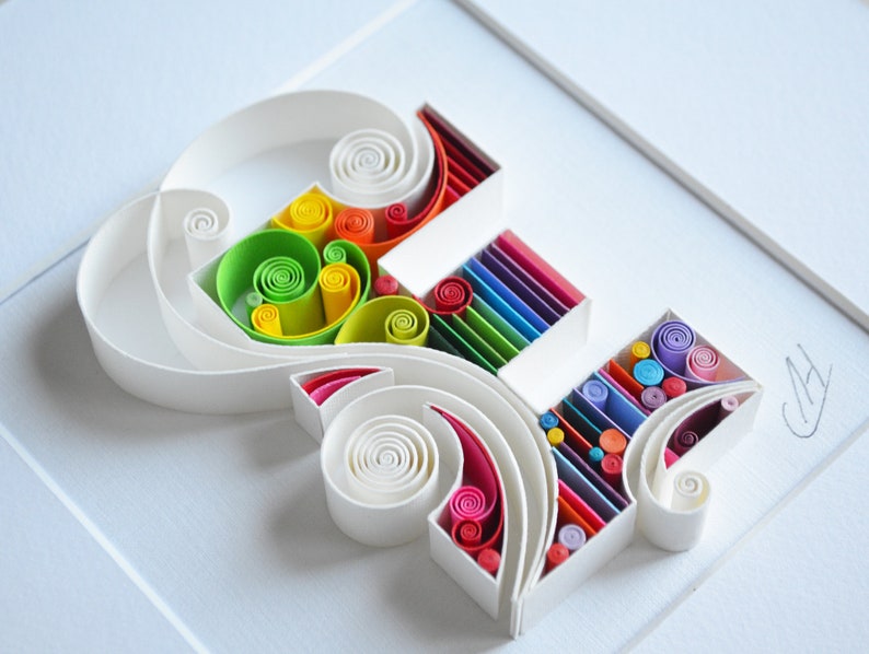 E Quilling wall paper art Letter E Wedding gift 1st | Etsy