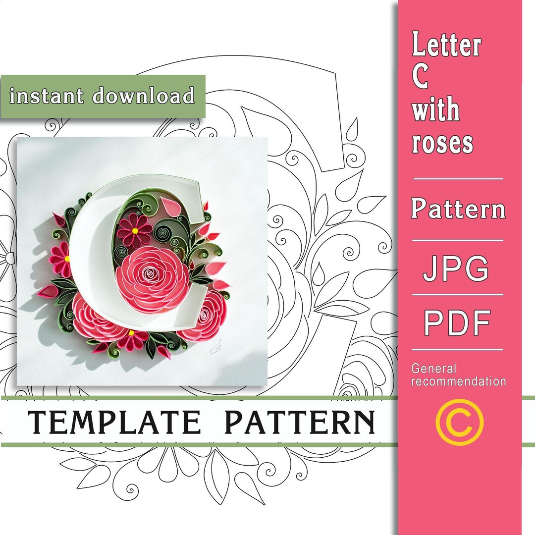 Quilling Letter C Template – Floral Monogram PDF JPG – Printable Design ...