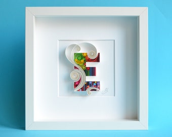 Letter E Quilling Wall Paper Art Custom Framed Monogram - Etsy