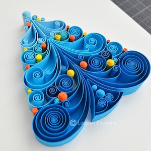 Christmas Tree Blue/green With Ornaments / Quilling Paper Art / Gift ...