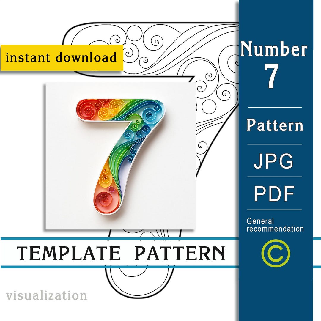 Quilling Number 7 Template – Printable Paper Craft Pattern (PDF, JPG ...
