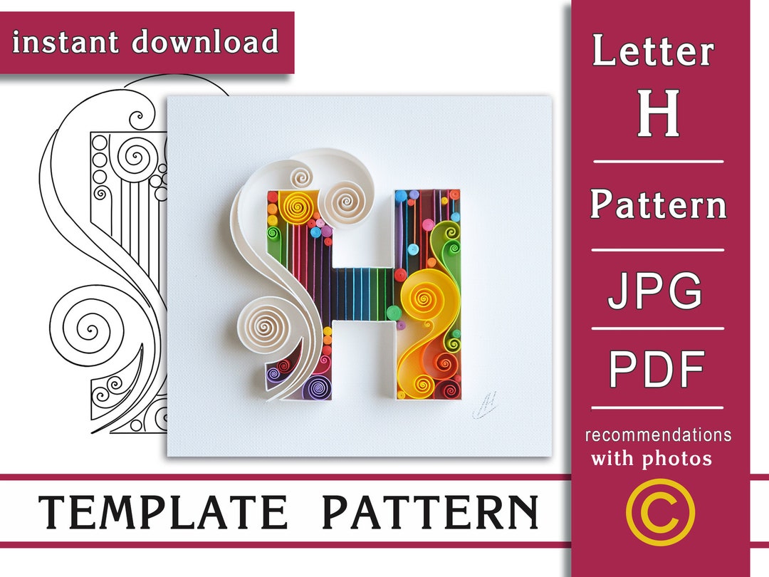 Letter H / Quilling Paper Art / ONLY Template / ONLY Pattern / - Etsy