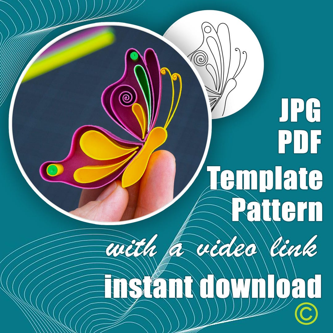 Quilled Butterfly Template With Video Tutorial – JPG & PDF Pattern ...