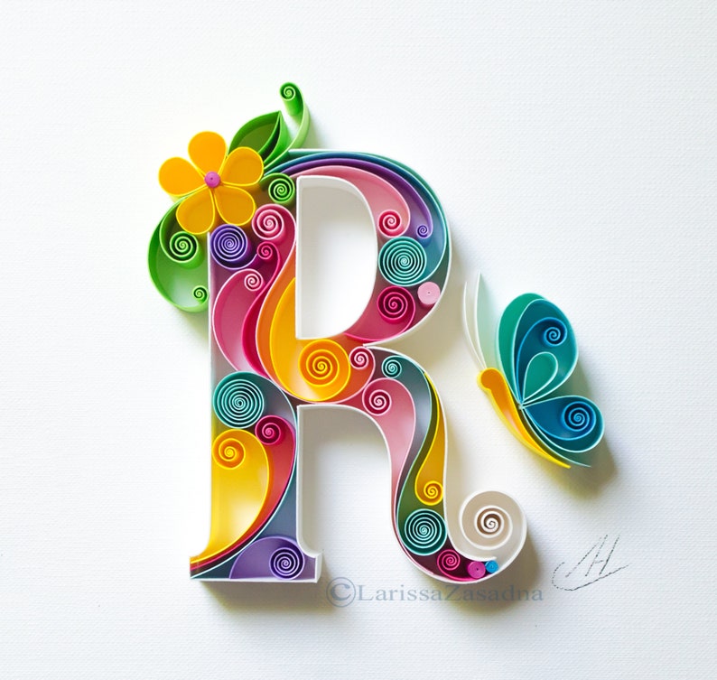 Letter R Quilling Wall Paper Art Custom Framed Monogram - Etsy