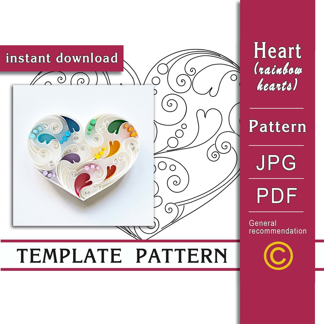 Quilled Heart / Quilling Paper Art / ONLY Template / ONLY Pattern ...
