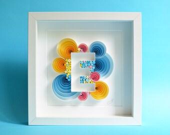 Letter E Quilling Wall Paper Art Custom Framed Monogram - Etsy