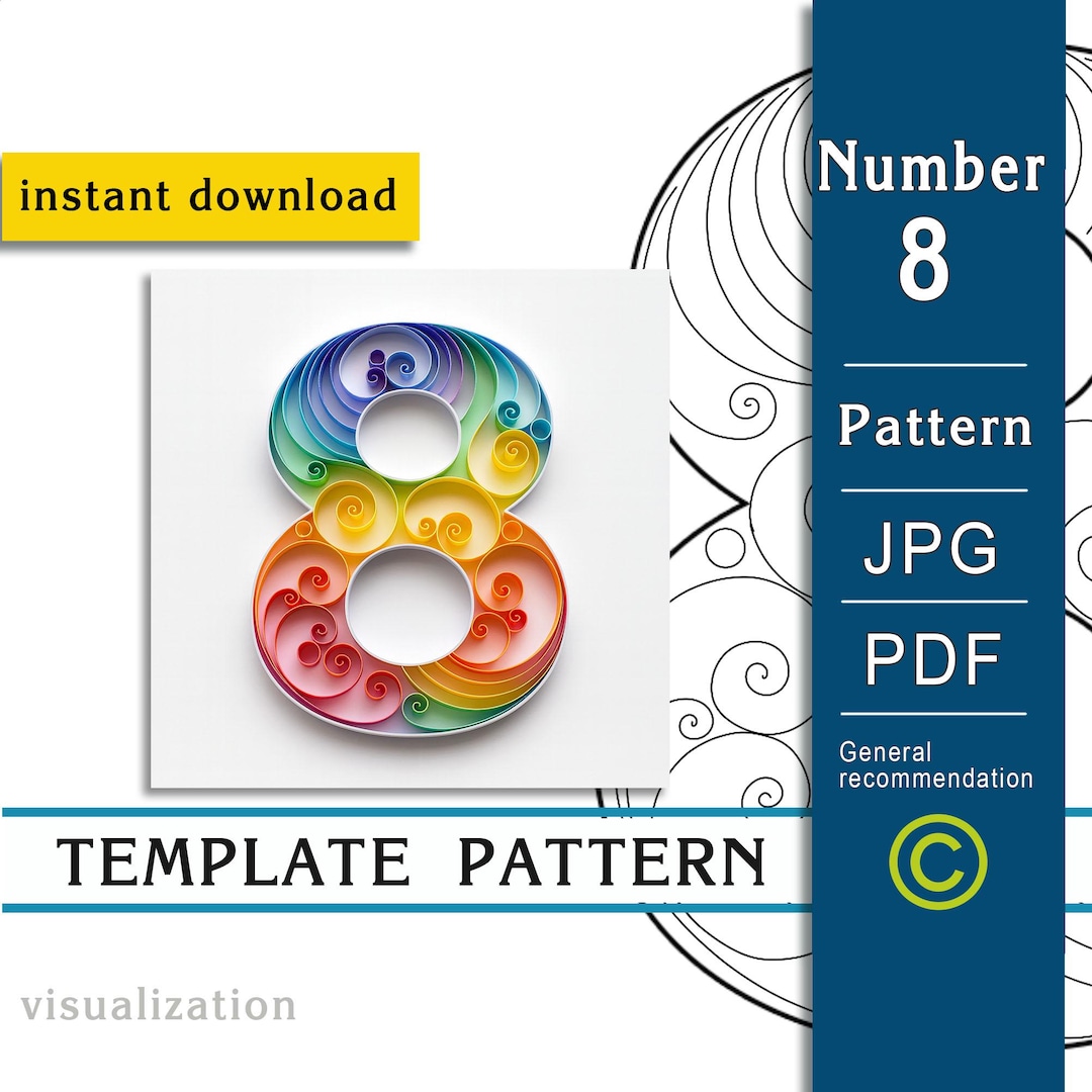 Quilling Number 8 Template – DIY Paper Craft Pattern (PDF/JPG) Digital ...