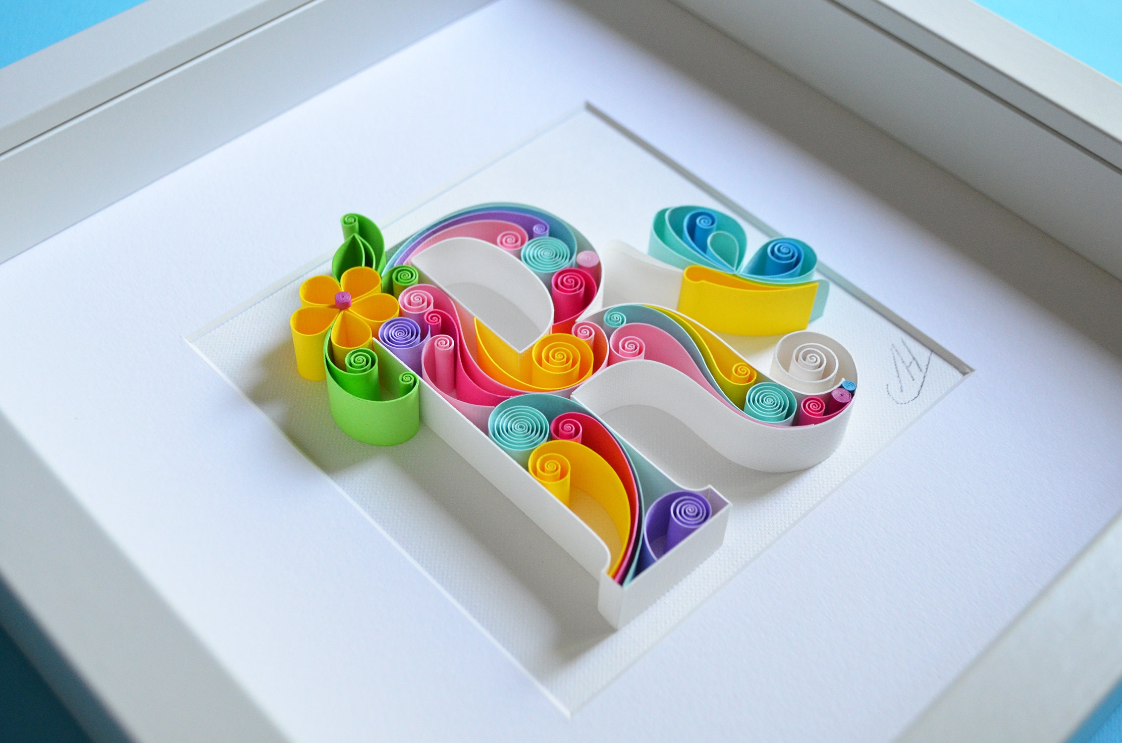 Letter R Quilling wall paper art Custom Framed Monogram | Etsy