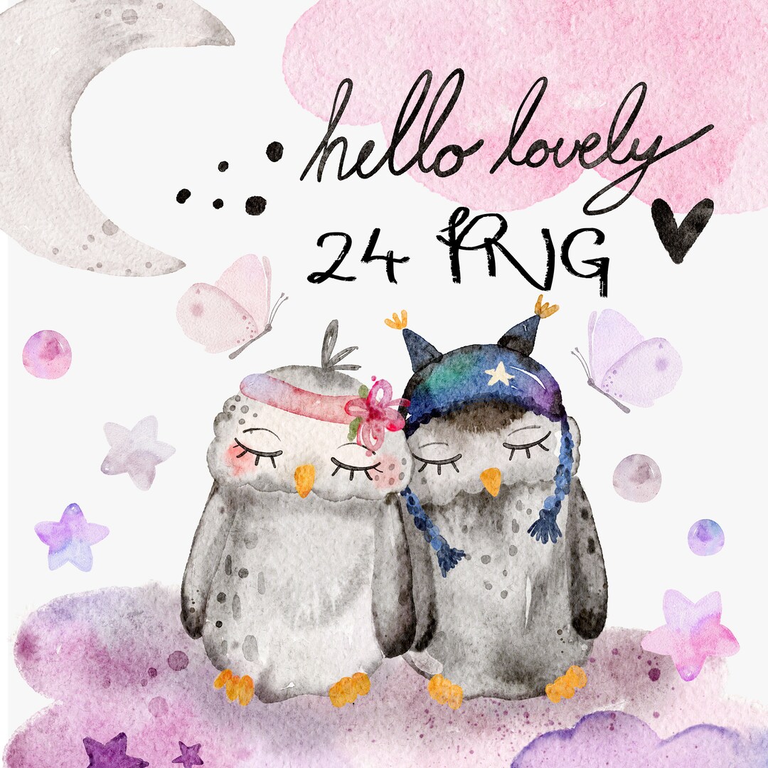 Sleeping Baby Owls Watercolor PNG Watercolor Digital Clipart Set ...