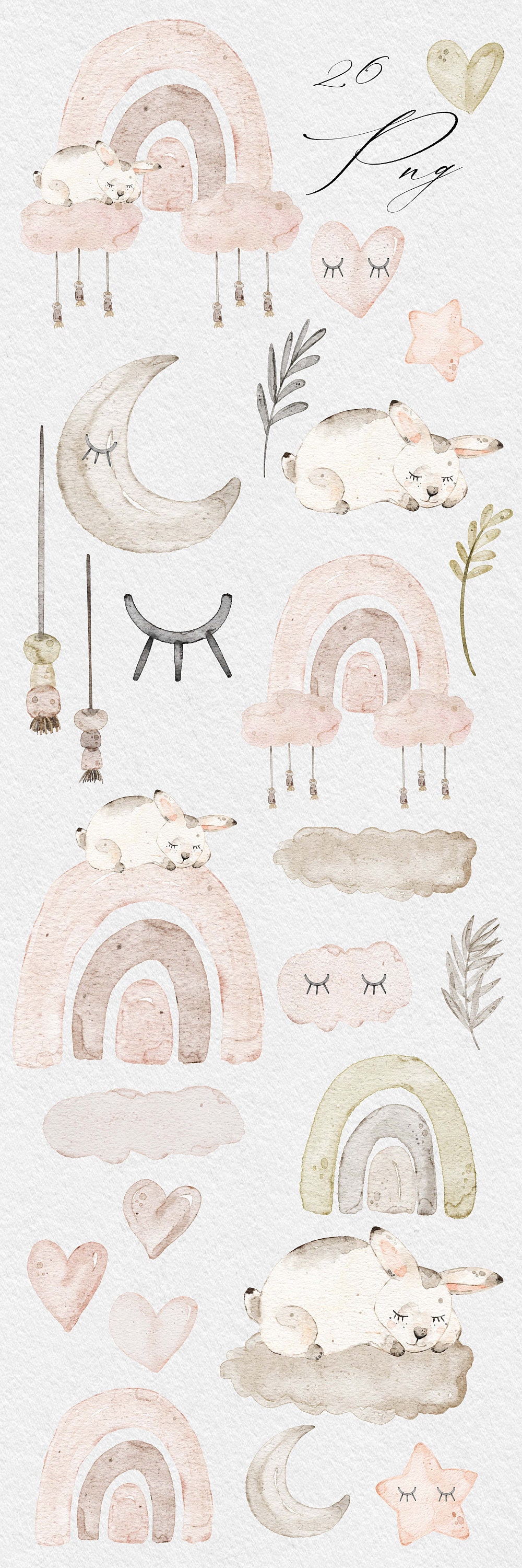 Boho Sleeping Rabbit Watercolor Clip Art Set - Etsy