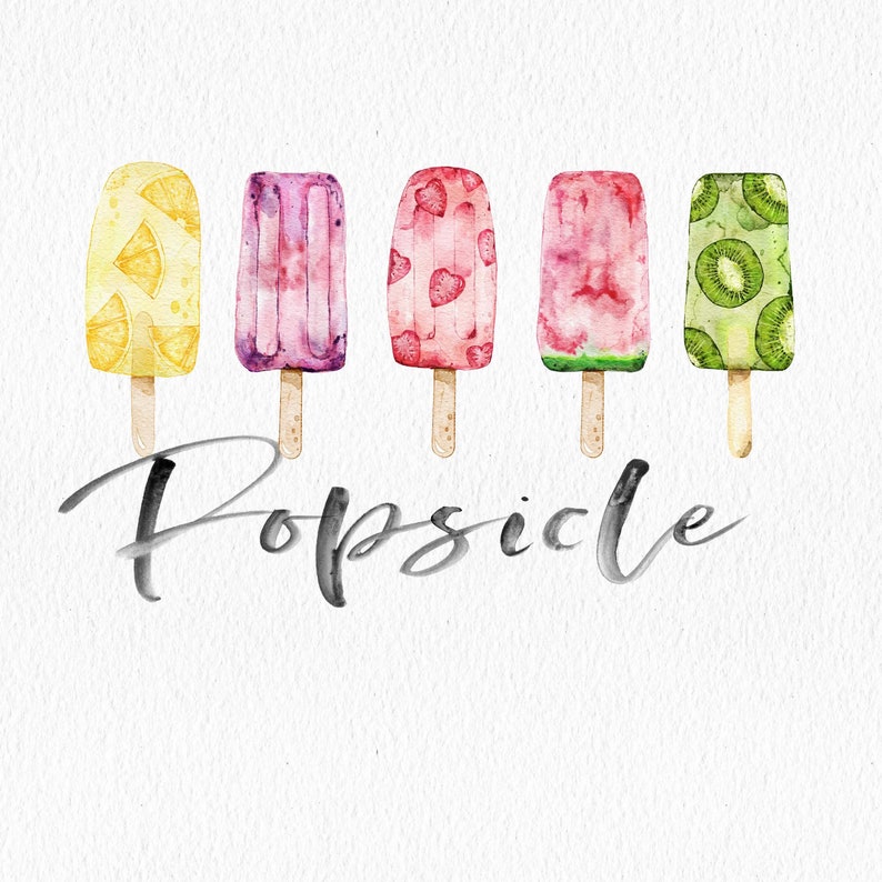 5 Icecream Popsicle Watercolor Transparent PNG Watercolor Clipart ...